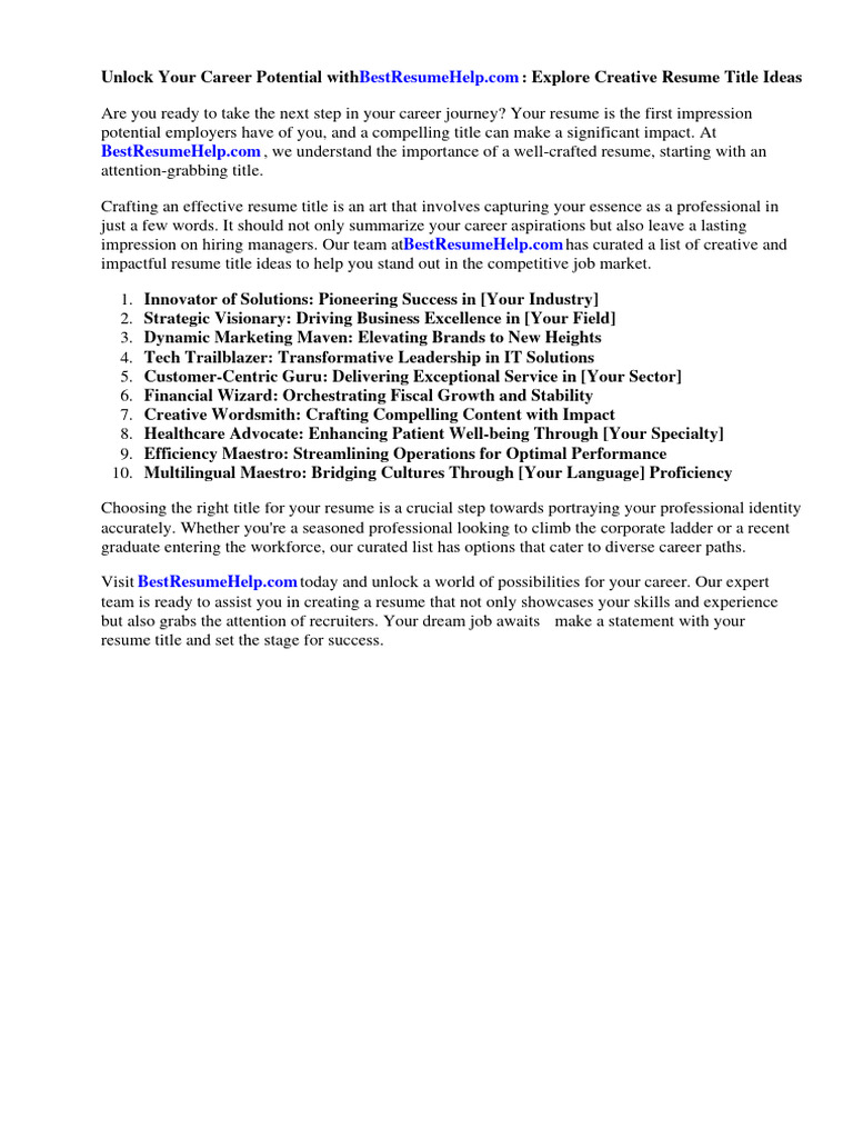 Resume Title Ideas | PDF | Résumé | Recruitment