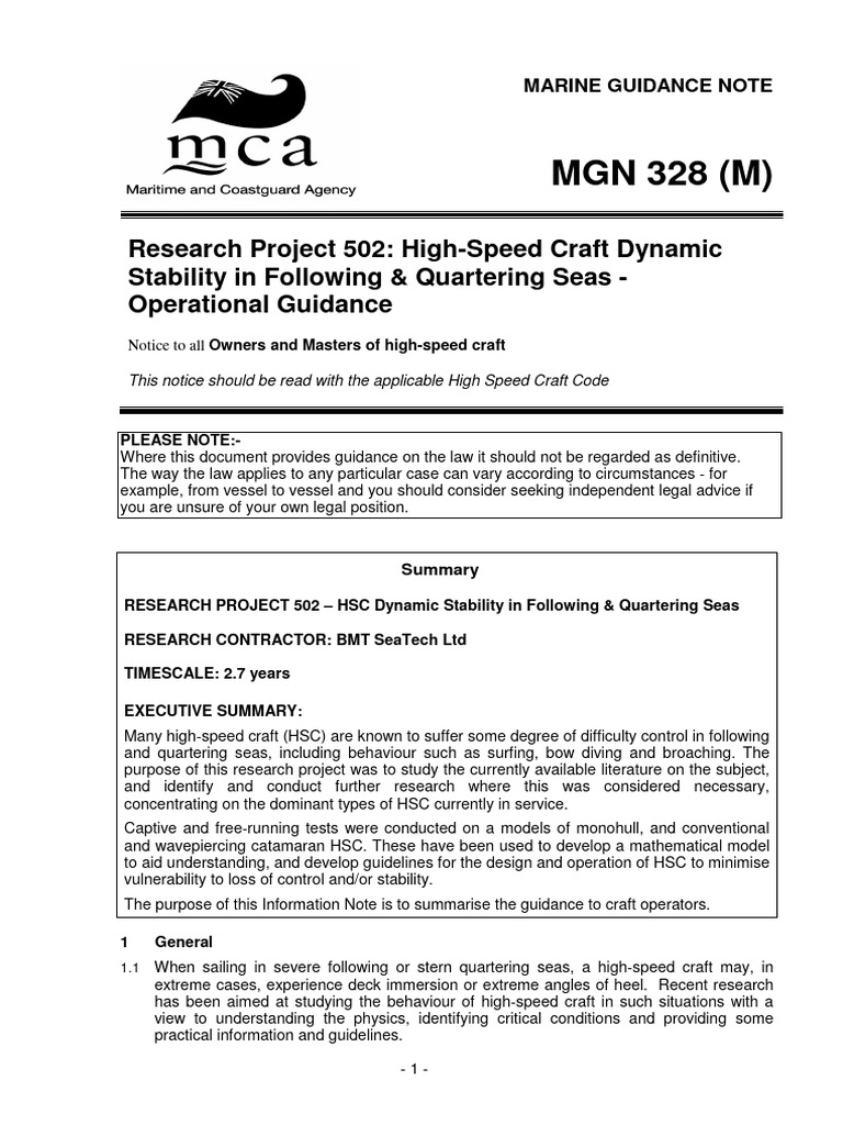 MGN - 328 - Stability in Following Seas | PDF | Watercraft | Ships