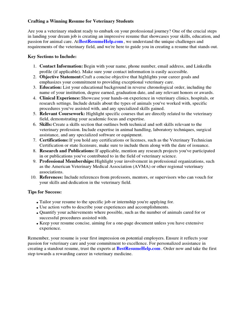 Sample Resume For Veterinary Student | Download Free PDF | Veterinary ...