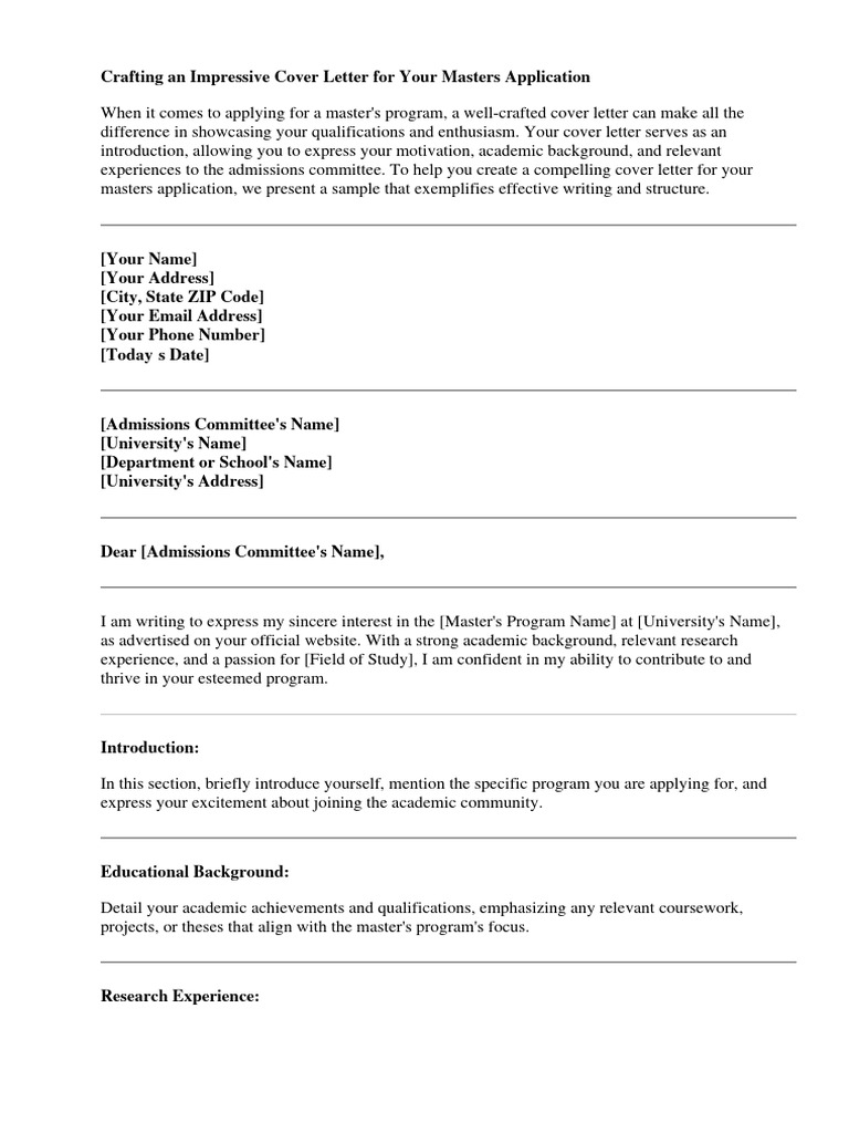 Cover Letter For Masters Application Example | PDF | Postgraduate ...