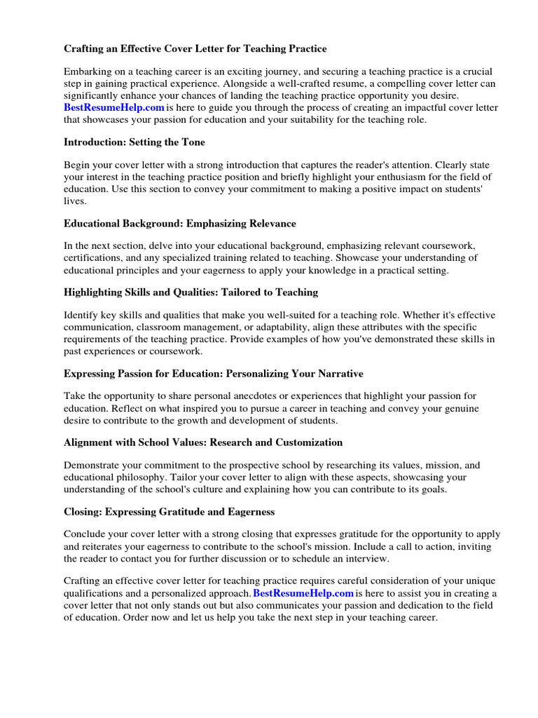 Cover Letter For Teaching Practice | PDF | Résumé | Teachers
