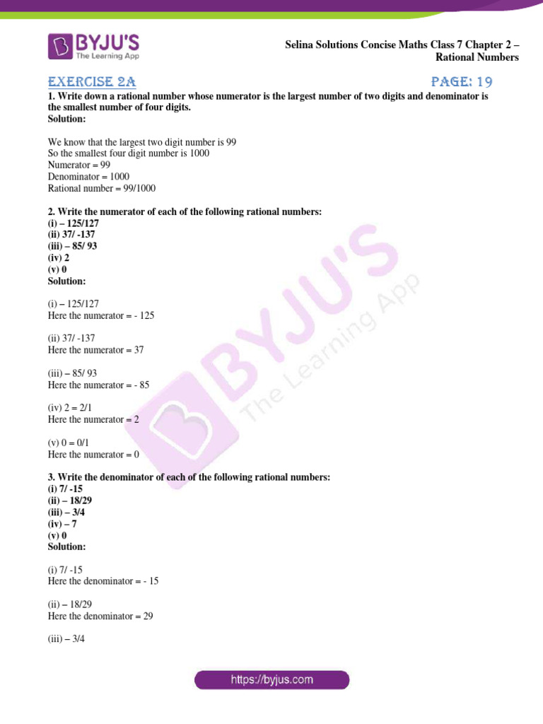 Rational Numbers Solutions for Class 7 | PDF | Numbers | Mathematical ...