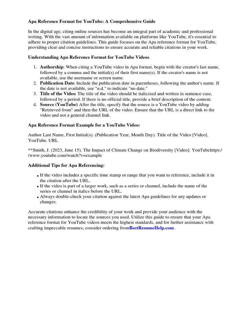 Apa Reference Format Youtube | PDF | Apa Style | Citation