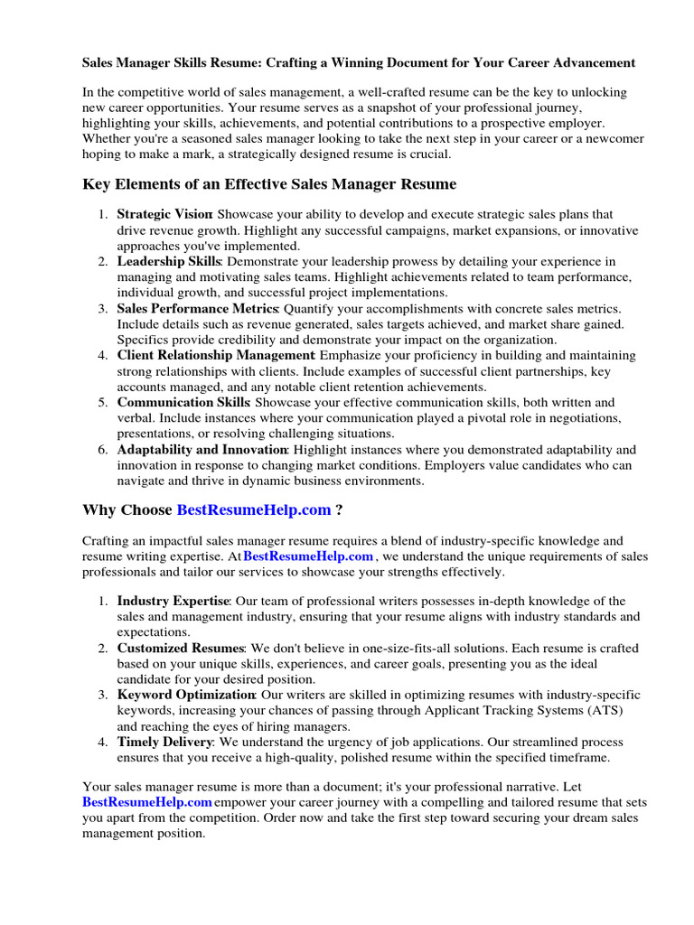 Sales Manager Resume Guide | PDF | Résumé | Sales