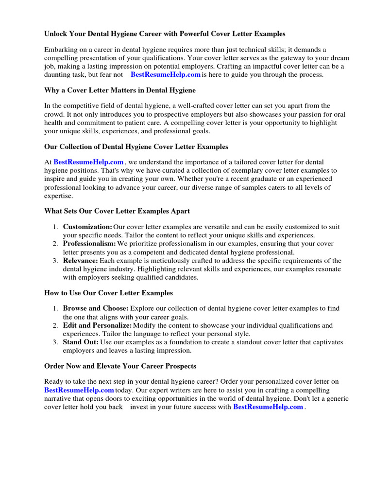 Cover Letter Examples Dental Hygiene | PDF | Dentistry | Résumé