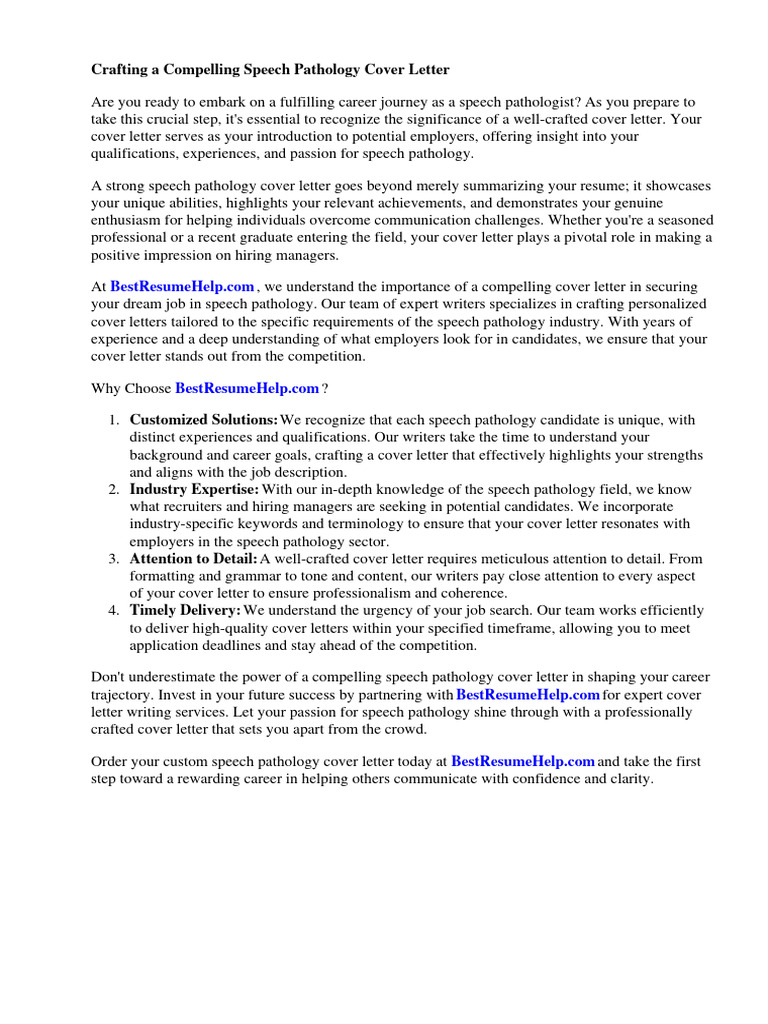 Speech Pathology Cover Letter | PDF | Medicine | Health Care