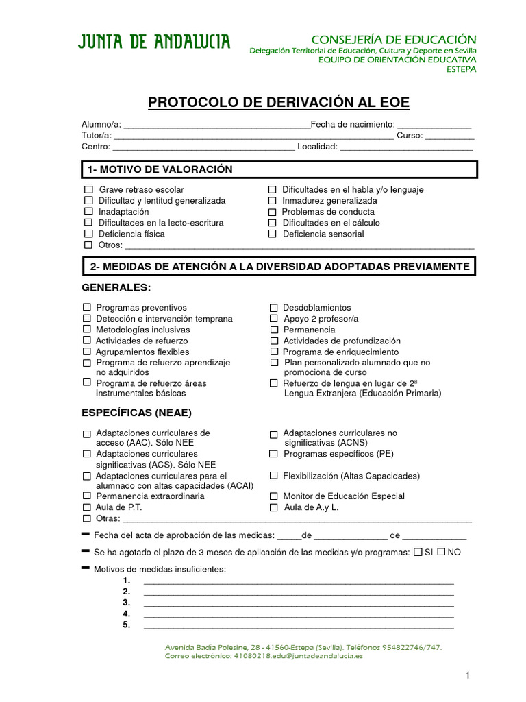 Protocolo Derivacion Eoe | PDF | Las emociones | Aprendizaje