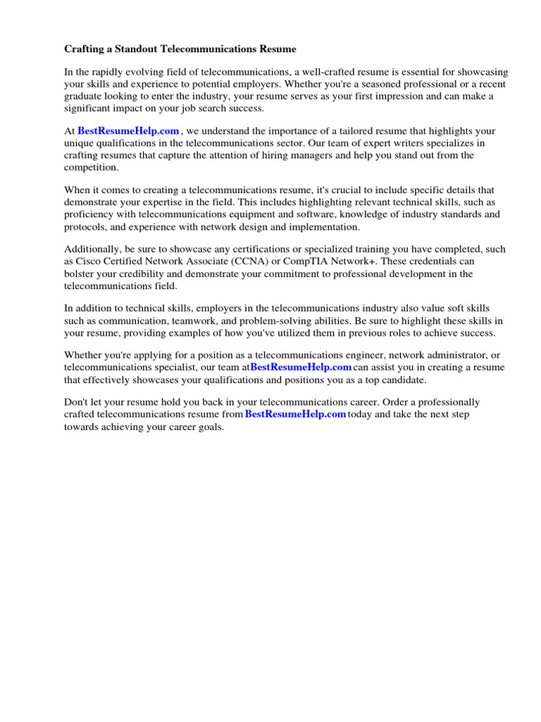Telecommunications Resume Download Free Pdf Computer Network