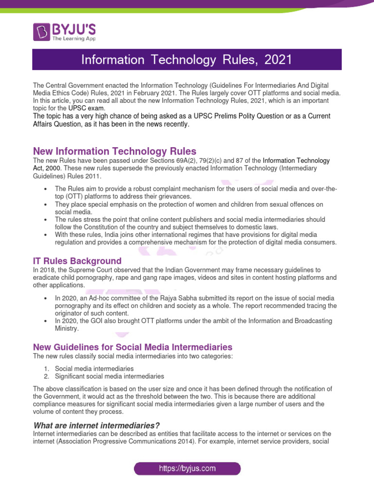 Information Technology Rules 2021 | PDF | Online Copyright Infringement ...