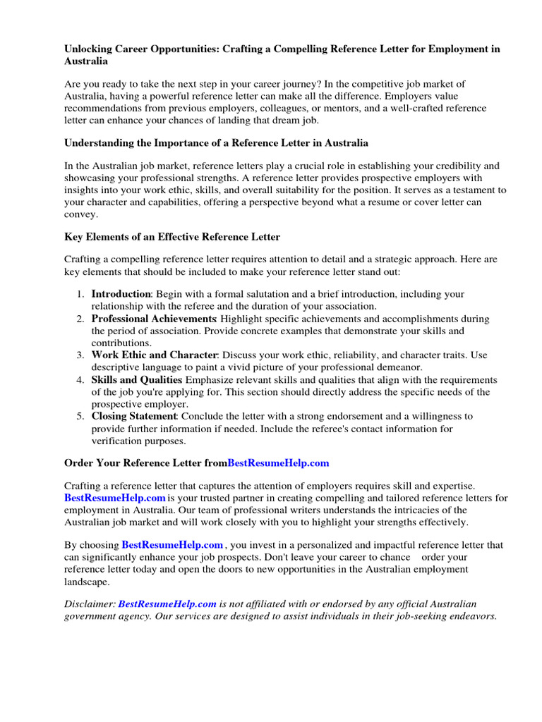Reference Letter For Employment Australia | PDF | Employment | Business