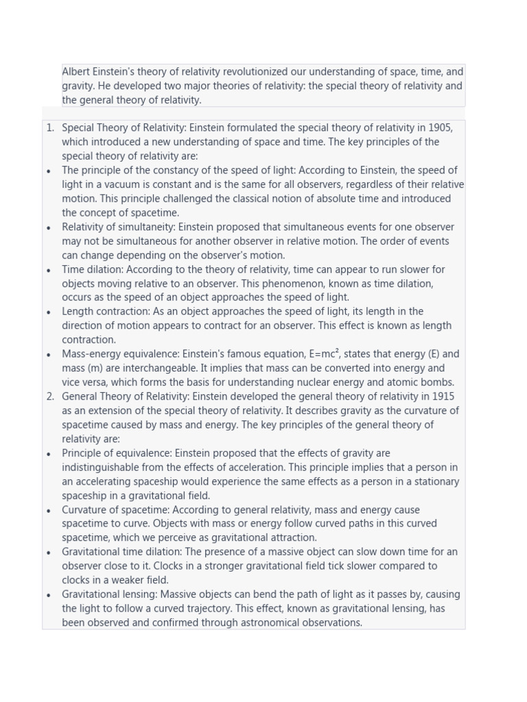 Theory of Relativity | PDF | General Relativity | Special Relativity