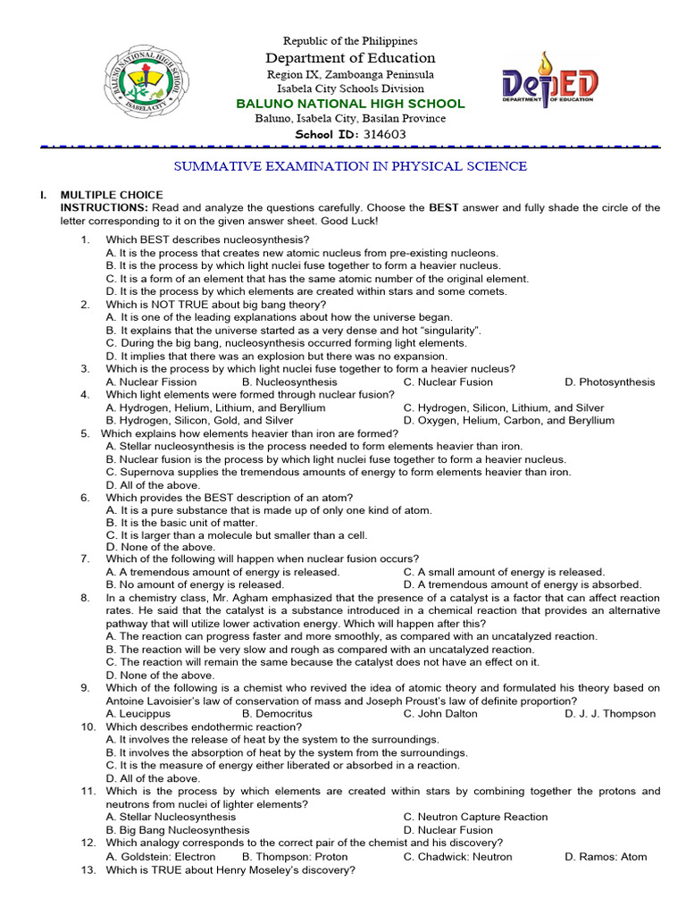 Physical Science Midterm Exam | PDF | Chemical Polarity ...