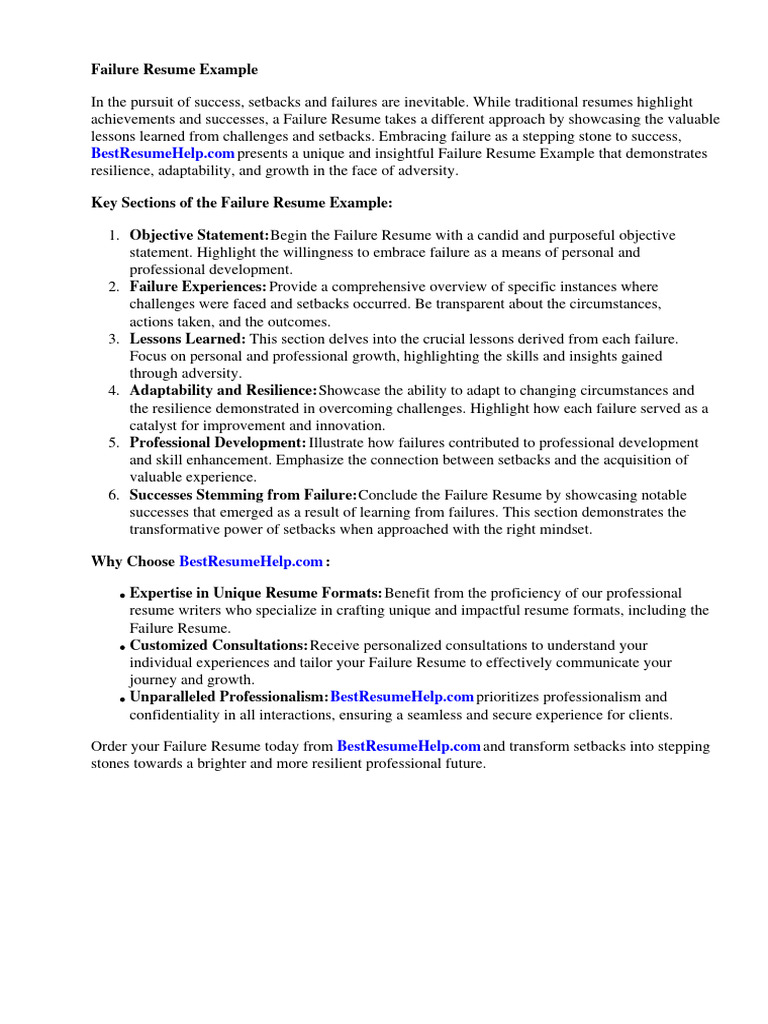 Failure Resume Example | PDF | Failure Analysis | Psychological Resilience