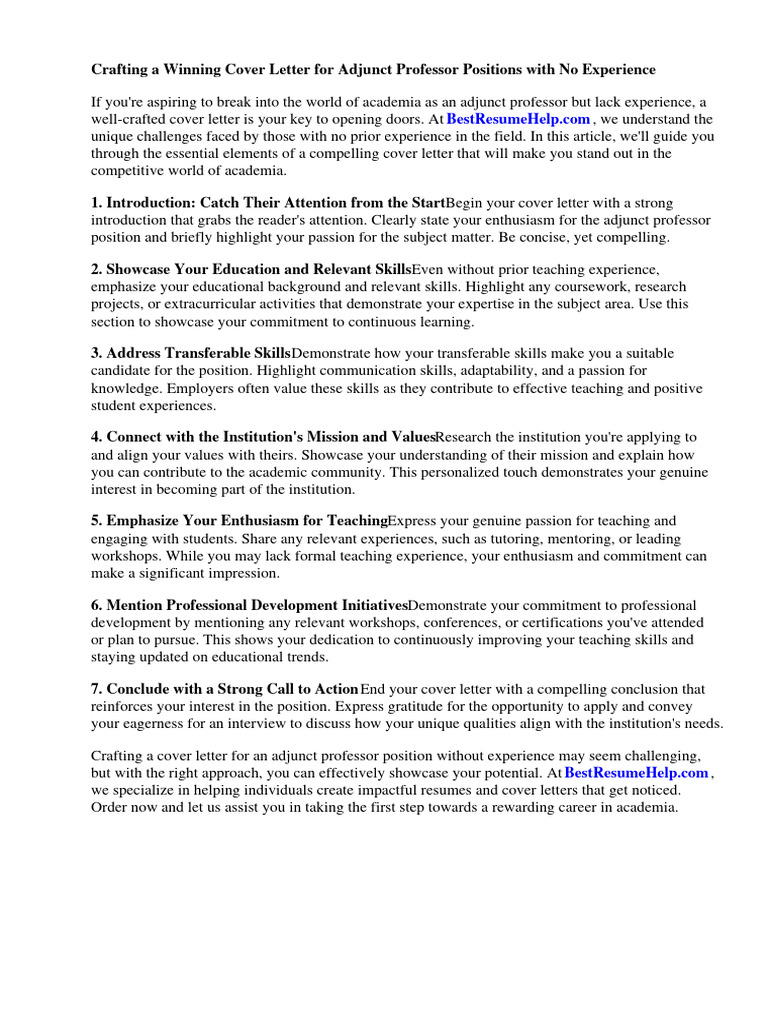 Cover Letter For Adjunct Professor With No Experience | PDF | World Wide Web | Internet & Web