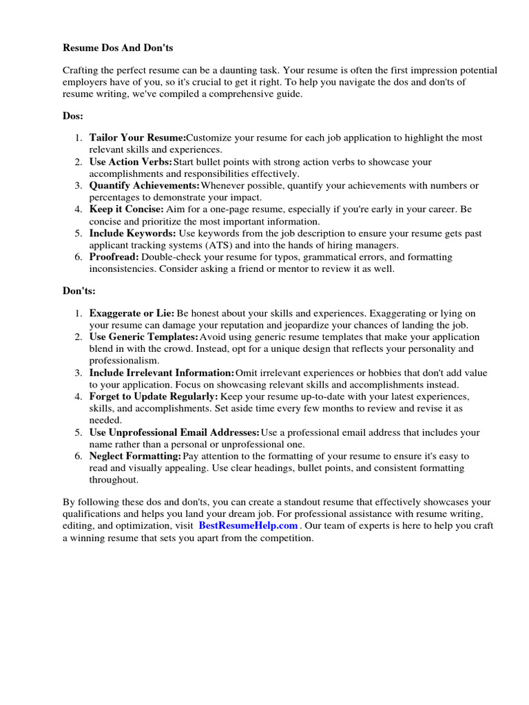 Resume Dos and Don Ts | PDF | Résumé | Page Layout