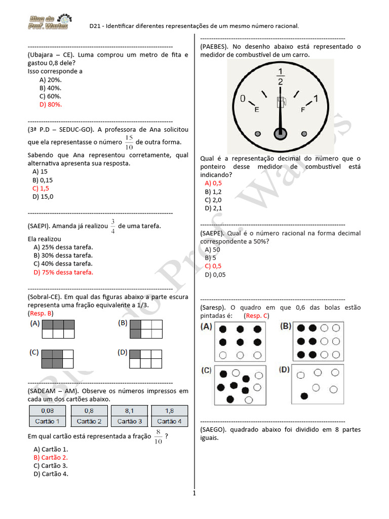D21 (5º ANO - Mat.) - Blog Do Prof. Warles | PDF | Número racional