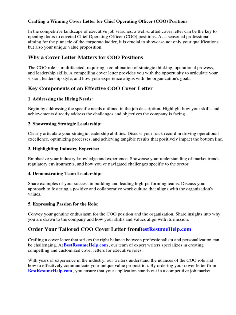 Cover Letter Coo | PDF | Résumé | Leadership