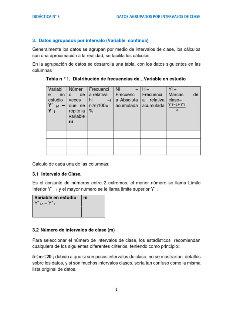 Calculo de Intervalos de clase Variable continua | PDF