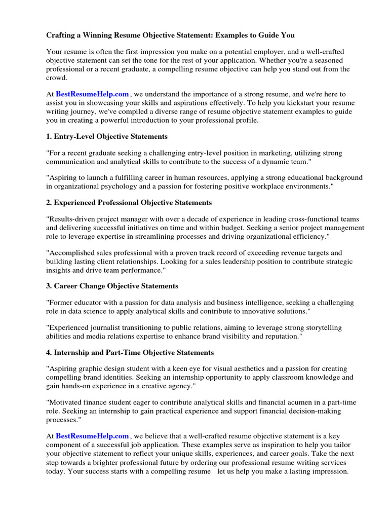 Resume Objective Statement Examples | PDF | Résumé | Marketing