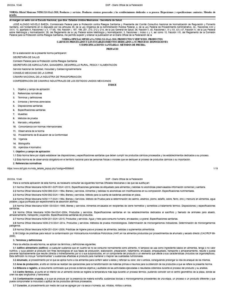 DOF - Diario Oficial de la Federación NOM 213 SSA1 2018 Productos y servicios. Productos ...