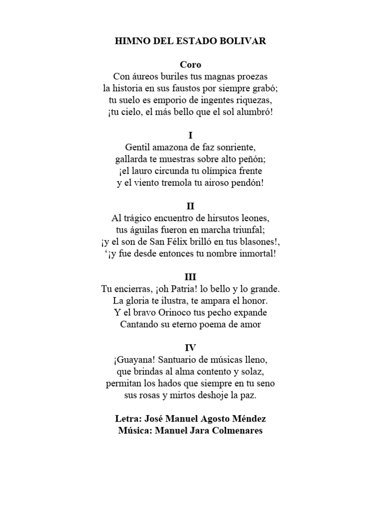 Himno Del Estado Bolivar | PDF