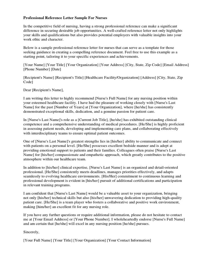 Professional Reference Letter Sample For Nurses | Download Free PDF ...