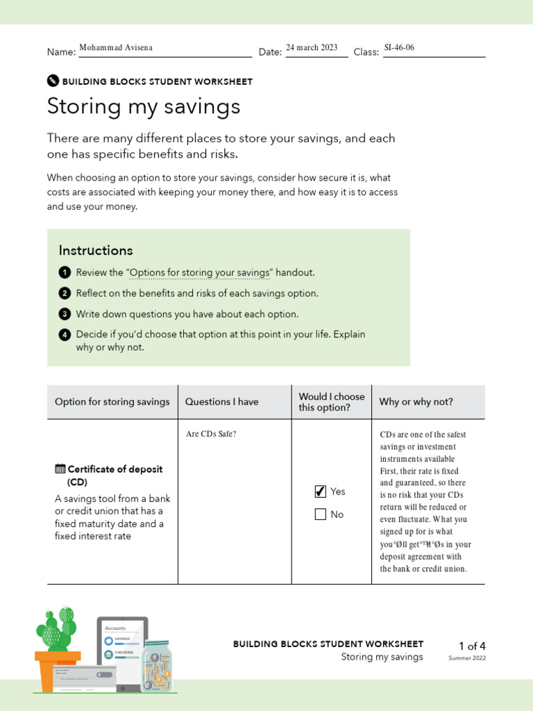 Savings Options Student Worksheet | PDF | Cryptocurrency | Credit Card