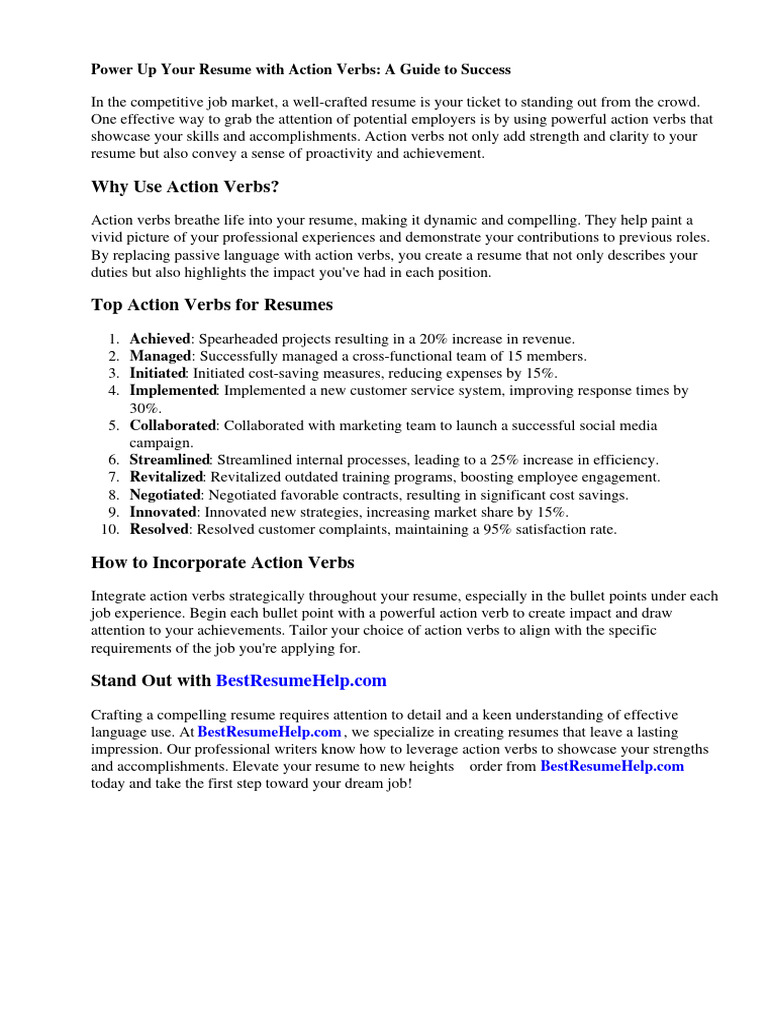 Action Verbs To Use On Resume | PDF | Résumé | Verb
