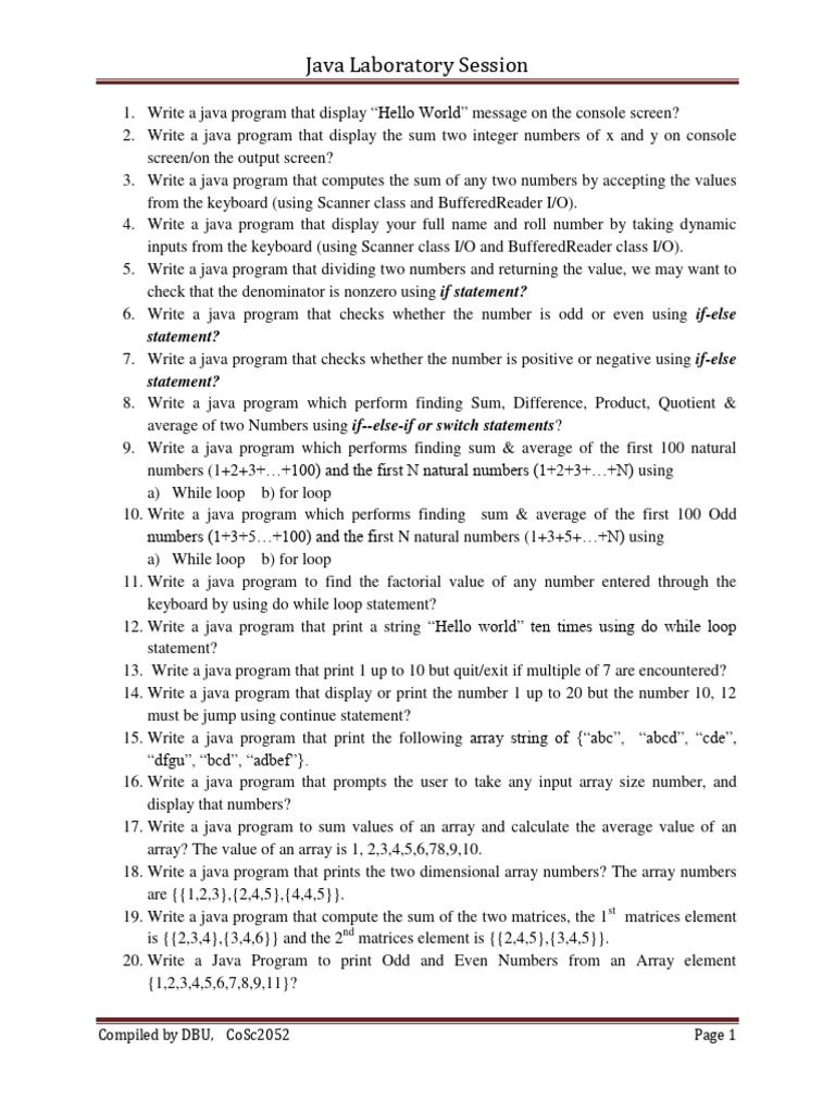 Java Laboratory Session | PDF | Matrix (Mathematics) | Numbers