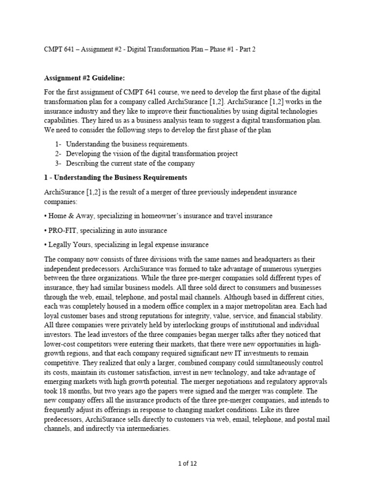 CMPT 641-Digital Transformation Plan - Phase 1 - Part 2 | PDF | Insurance | Sales