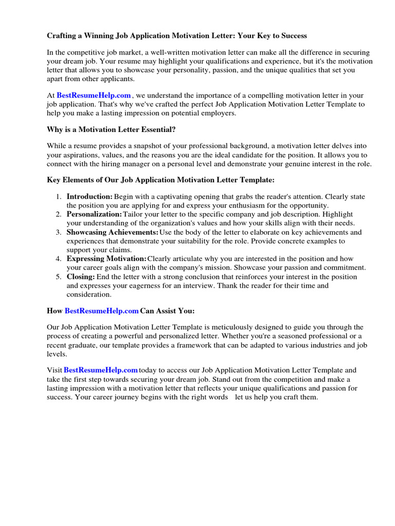 Job Application Motivation Letter Template | PDF | Résumé | Motivation