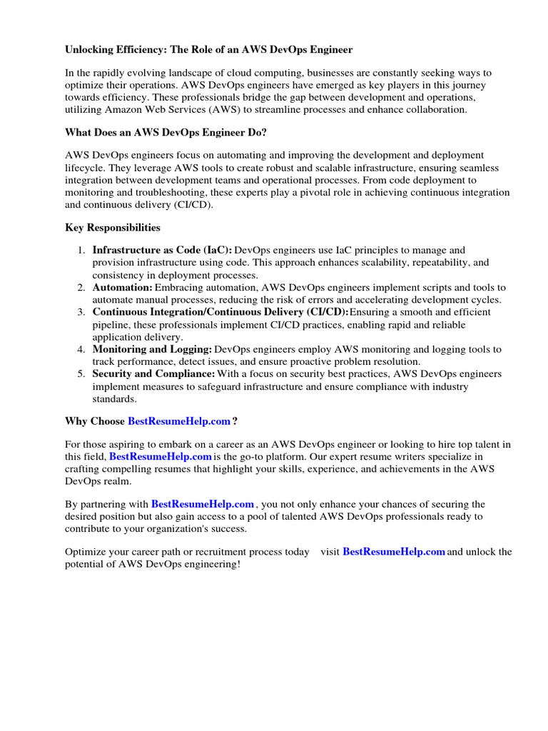 Aws Devops Engineer Resume Sample | PDF | Amazon Web Services | Cloud Computing