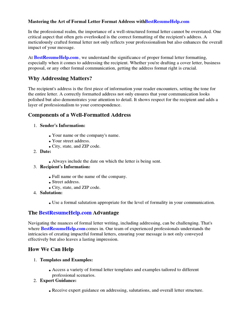 Formal Letter Format Address | Download Free PDF | United States Postal ...