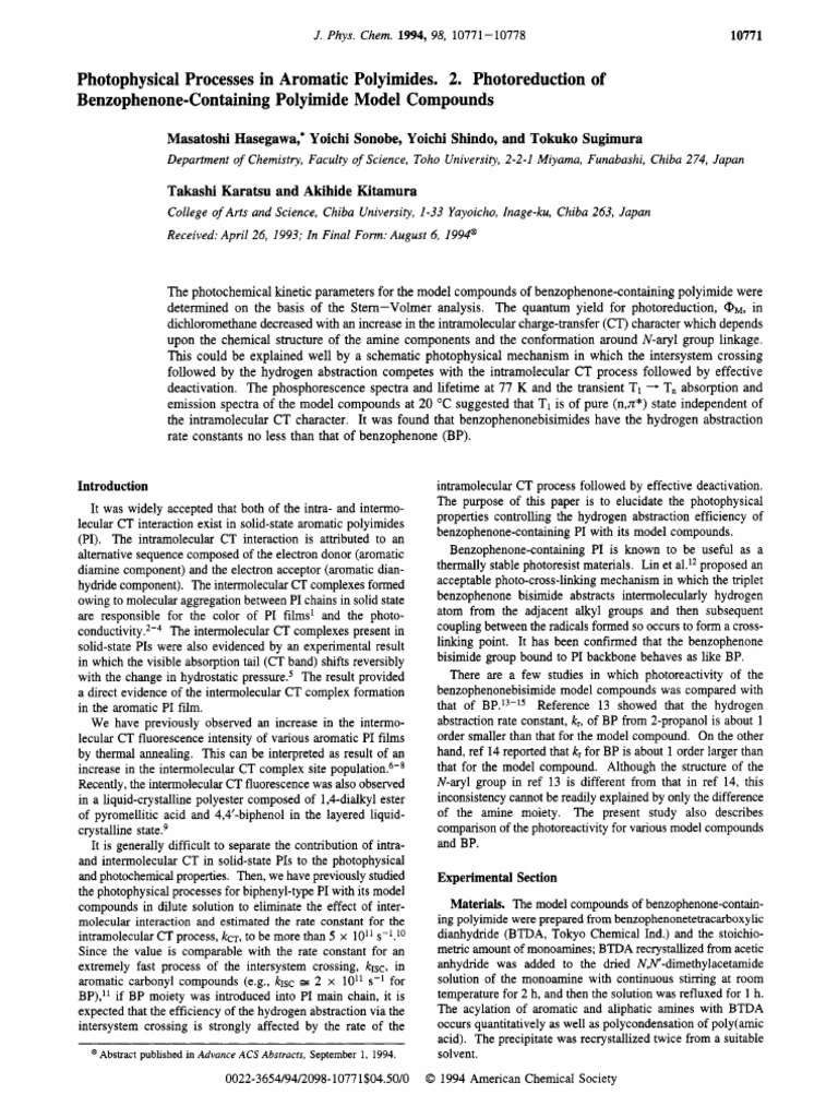 J100093a017 - Photophysical Processes in Aromatic Polyimides | PDF | Absorption Spectroscopy ...