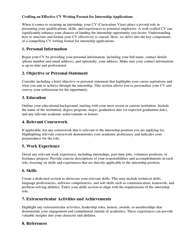CV Writing Format For Internship | PDF | Résumé | Internship