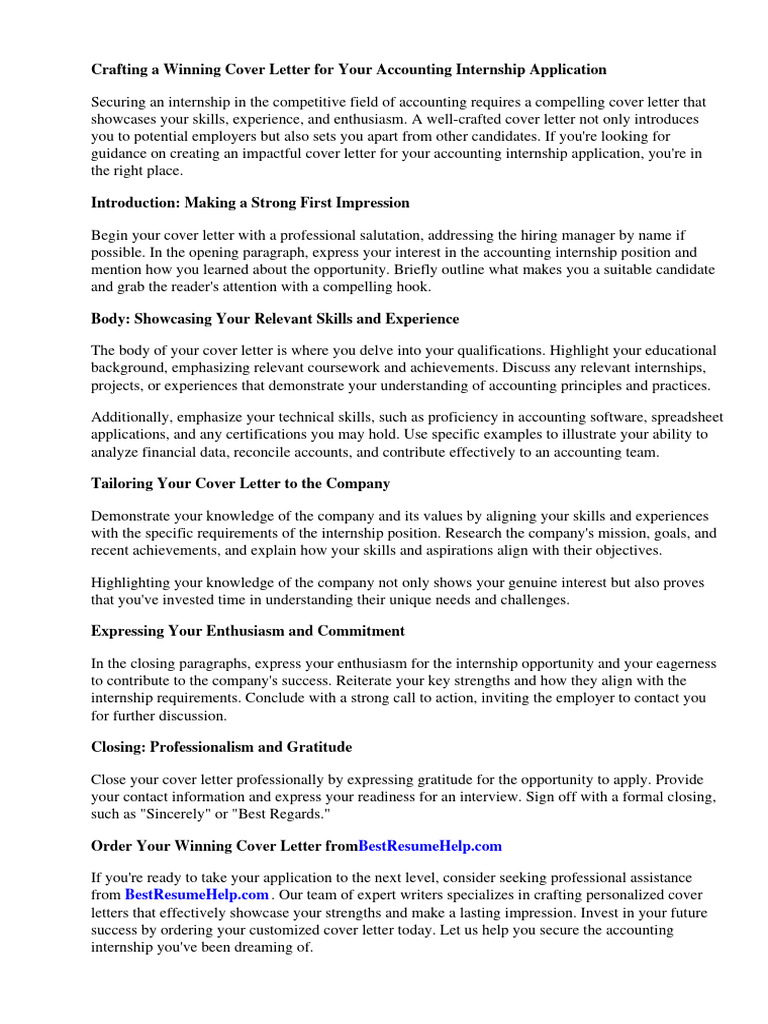 Sample Cover Letter For Accounting Internship | PDF | Résumé | Internship
