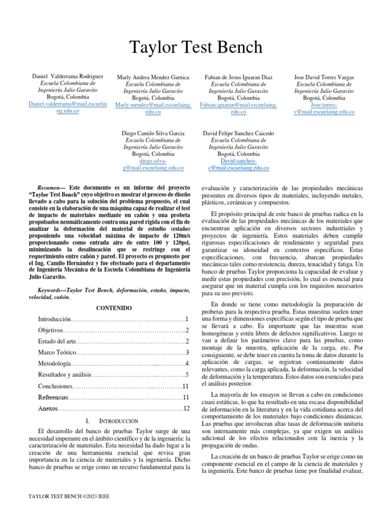 Diseño de Banco de Pruebas Taylor | PDF | Diseño | Elasticidad (Física)