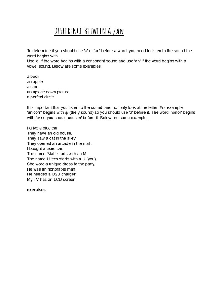 A vs. An: Usage and Examples Guide | PDF | English Language | Word