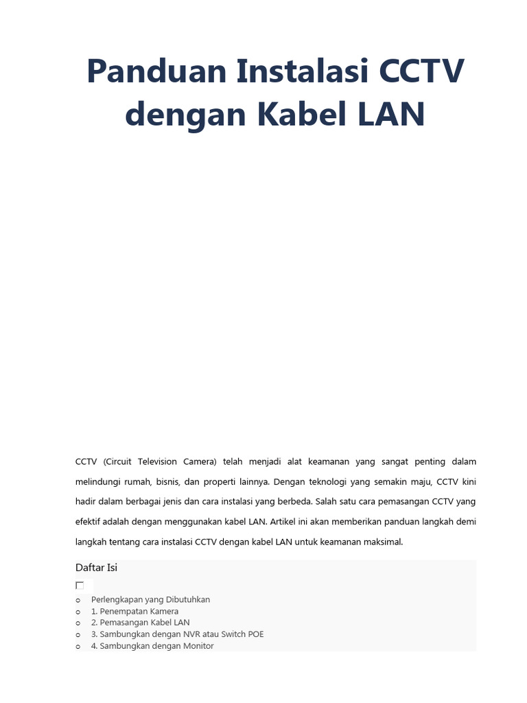 Panduan Instalasi CCTV Dengan Kabel LAN | PDF