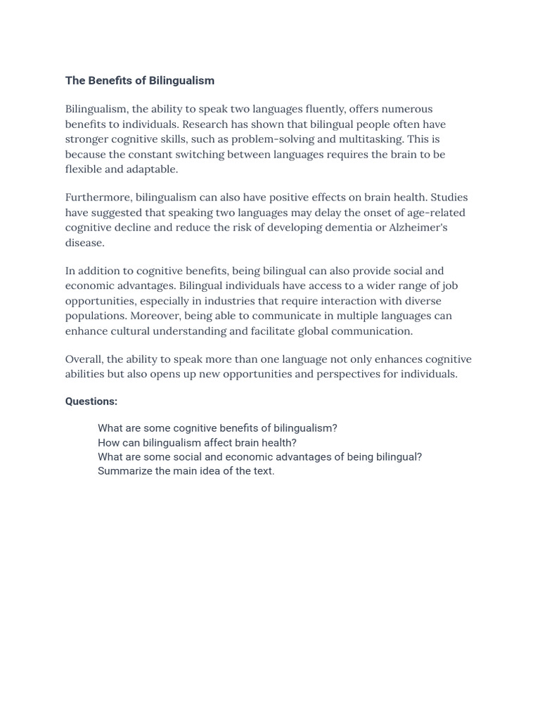 The Benefits of Bilingualism | PDF