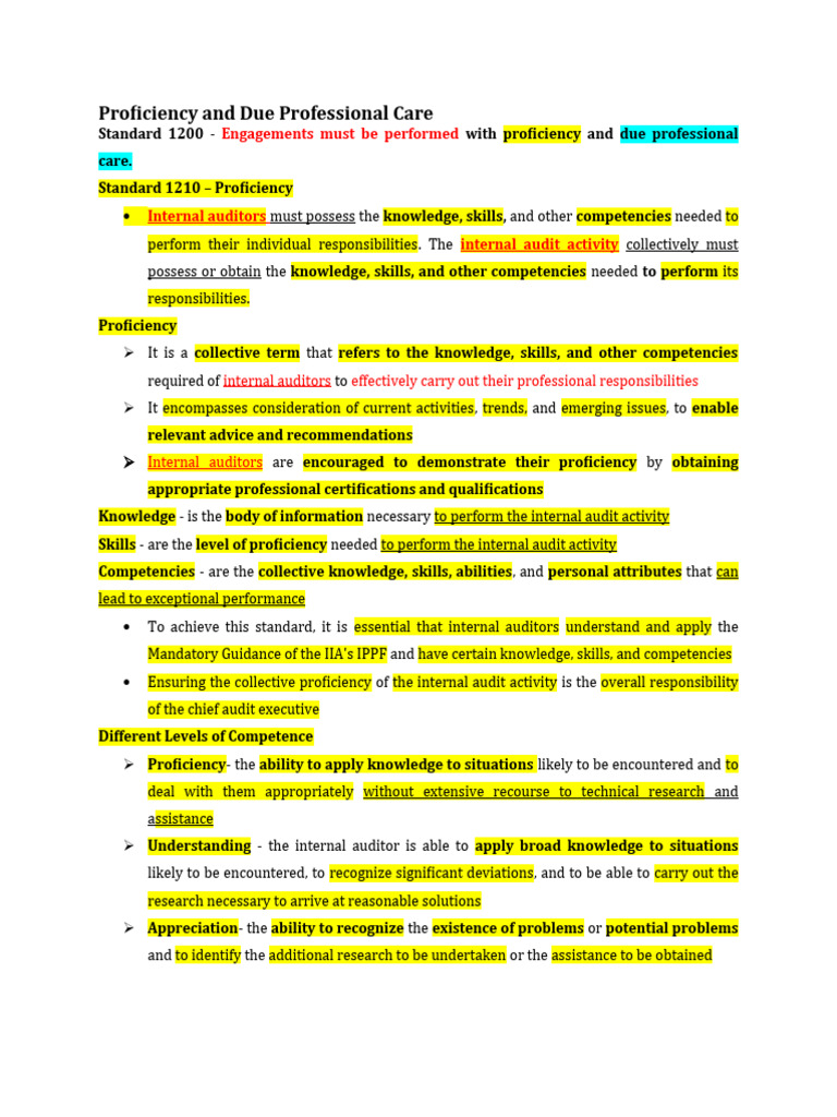Proficiency and Due Professional Care in Auditing | PDF | Internal ...