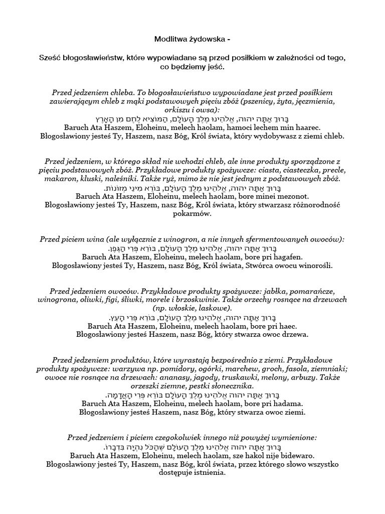 Modlitwa Żydowska Przed Jedzeniem | PDF