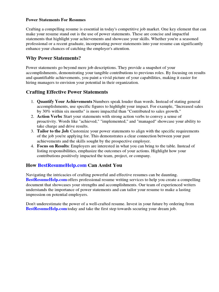 Power Statements For Resume | PDF | Résumé | Experience