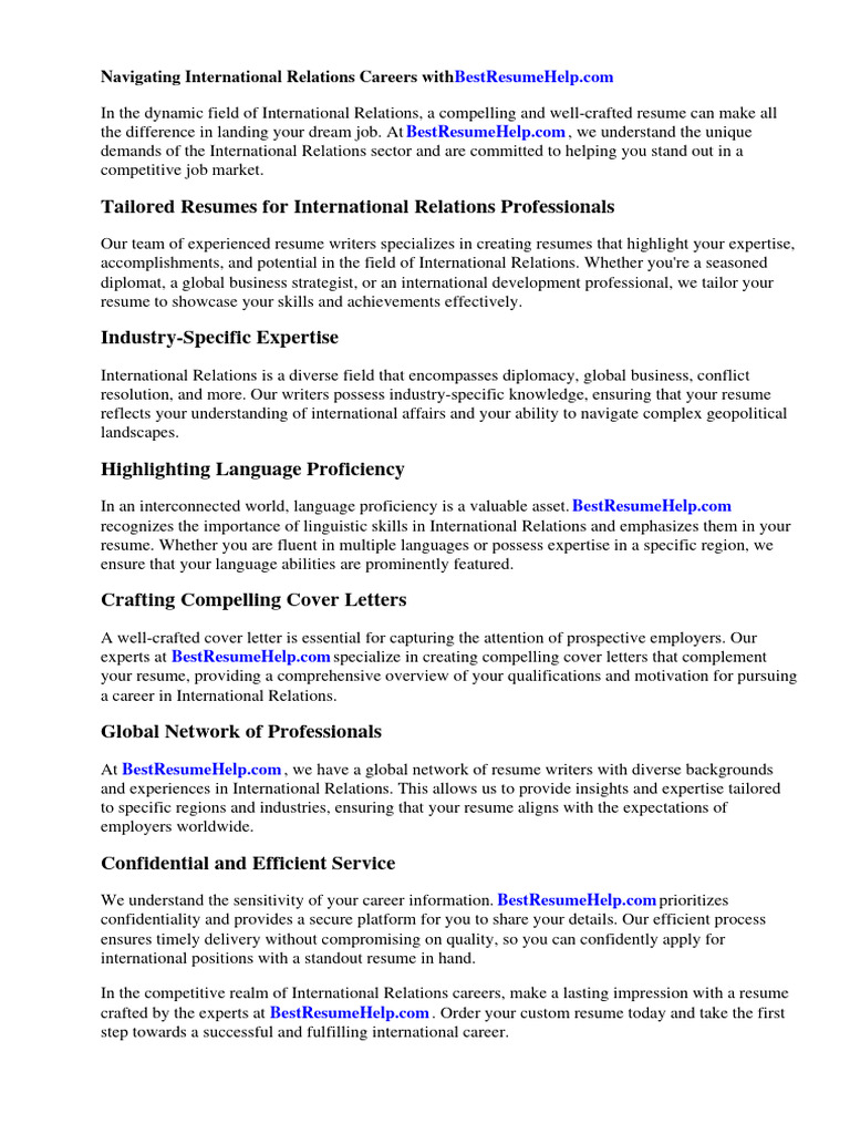 International Relations Cover Letter Sample | PDF | Expert | Résumé