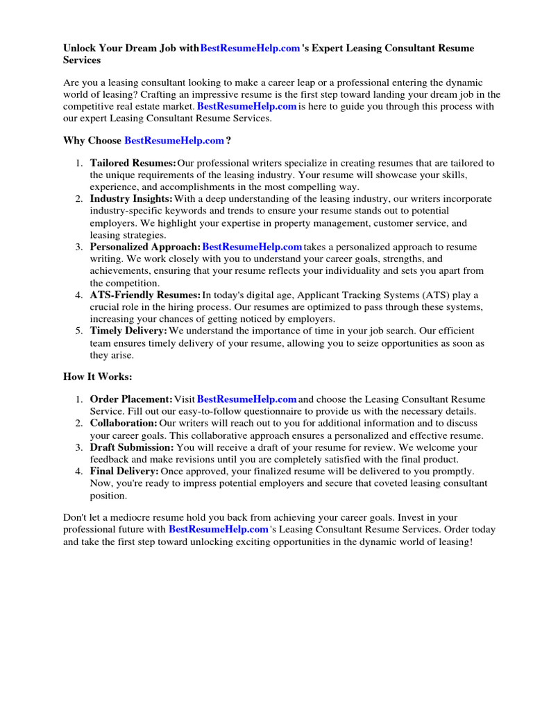 Leasing Consultant Cover Letter Sample | PDF | Résumé | Lease