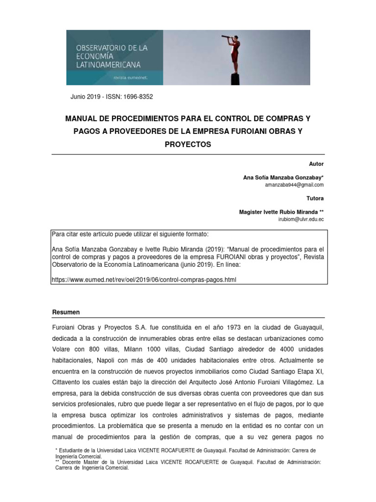 Manual de Procedimientos para El Control de Compras Y Pagos A Proveedores de La Empresa Furoiani ...