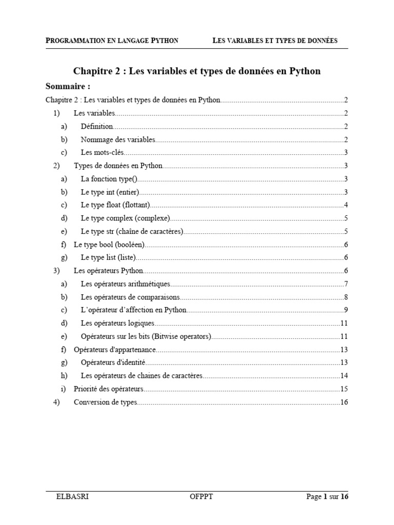 Variables et types en Python | PDF | Variable (informatique) | Booléen