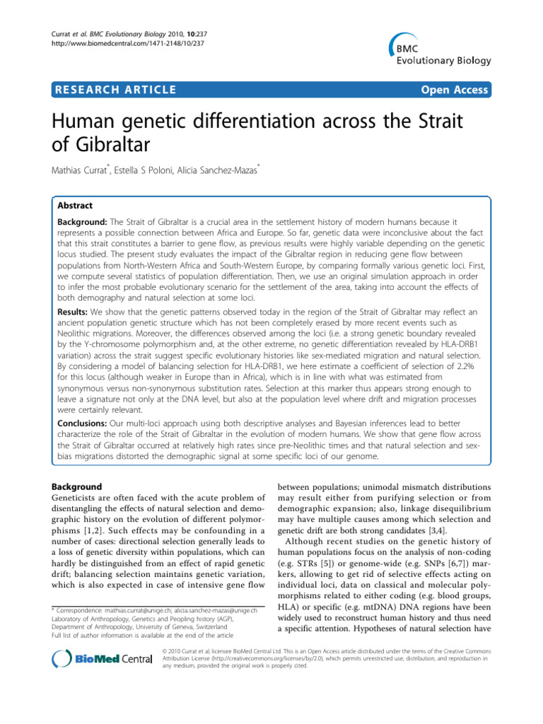 Human Genetic Differentiation Across The Strait of Gibraltar | PDF | Microsatellite | Natural ...