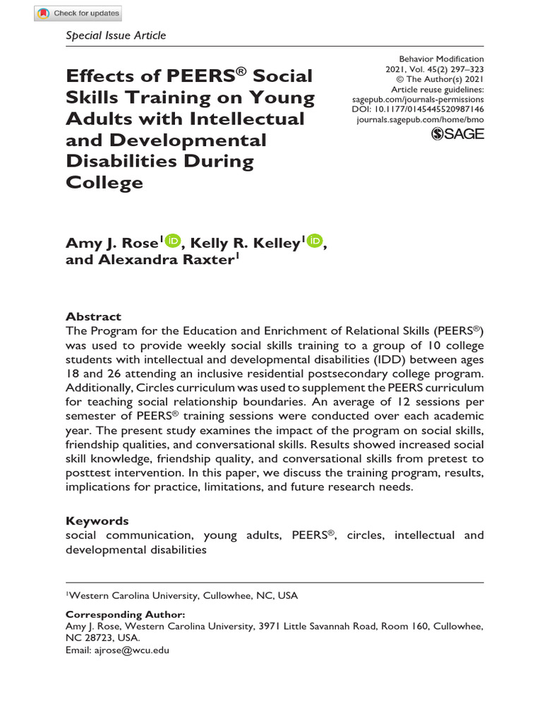 Effects of PEERS® Social Skills Training On Young Adults With Intellectual and Developmental ...