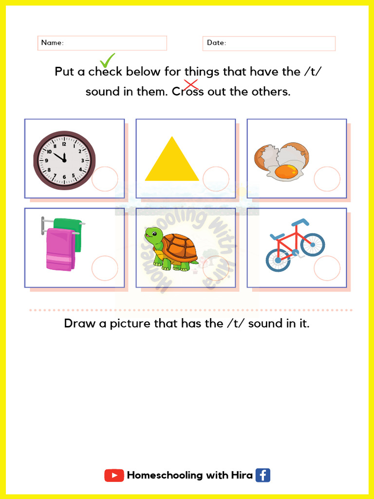 Put A Check Below For Things That Have The /T/ Sound in Them. Cross Out ...